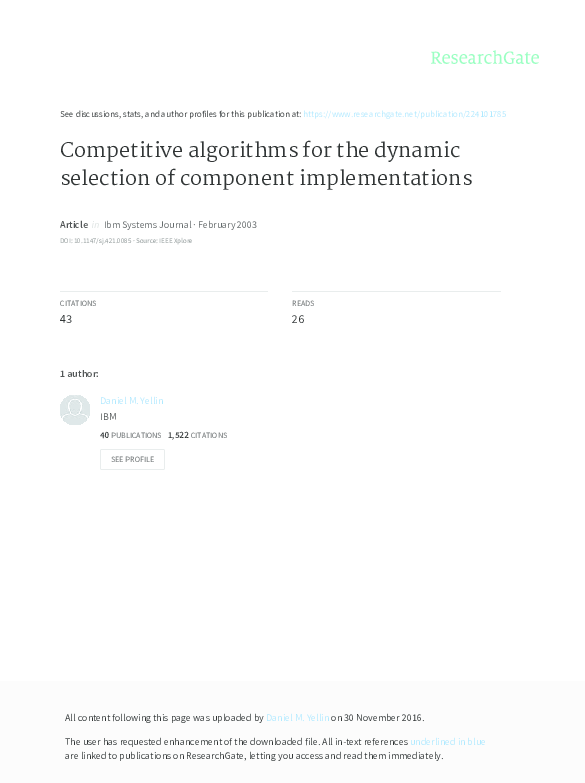 (PDF) Competitive algorithms for the dynamic selection of component ...