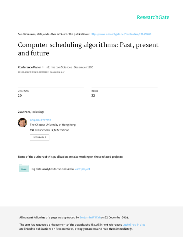 (PDF) Computer scheduling algorithms: Past, present and future