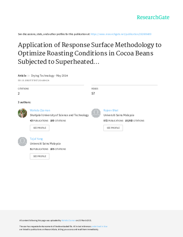 Pdf Application Of Response Surface Methodology To Optimize Three Phase Partitioning For