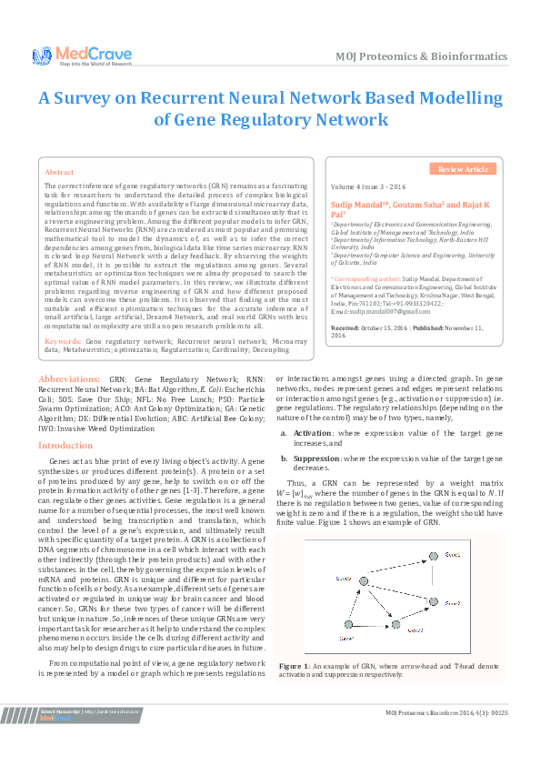 Pdf A Survey On Recurrent Neural Network Based Modelling Of Gene