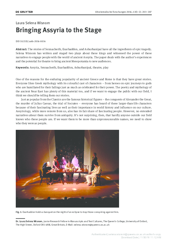 (PDF) Bringing Assyria to the Stage