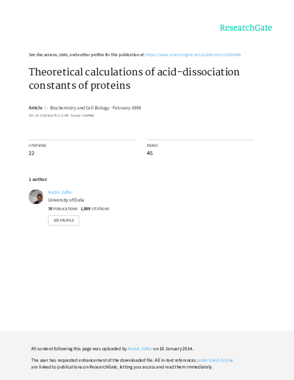 (PDF) Theoretical calculations of acid-dissociation constants of proteins