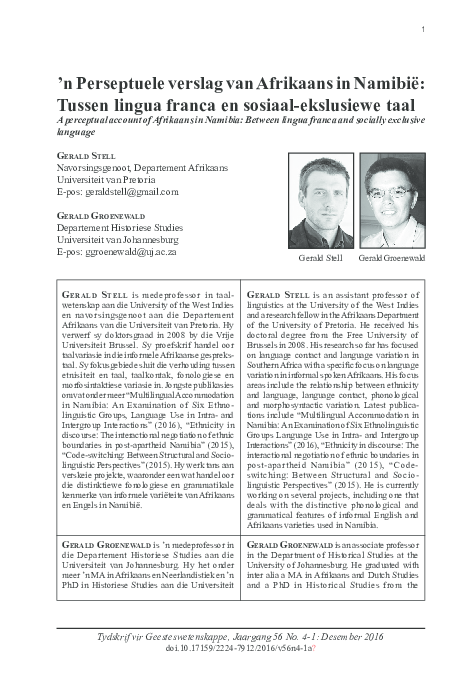 (PDF) A Perceptual Account of Afrikaans in Namibia: Between Lingua ...