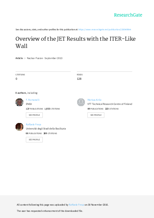 (PDF) Overview of the JET results with the ITER-like wall | A. Korotkov - Academia.edu