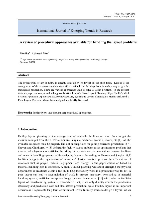 Pdf A Review Of Procedural Approaches Available For Handling The Layout Problems Pdf