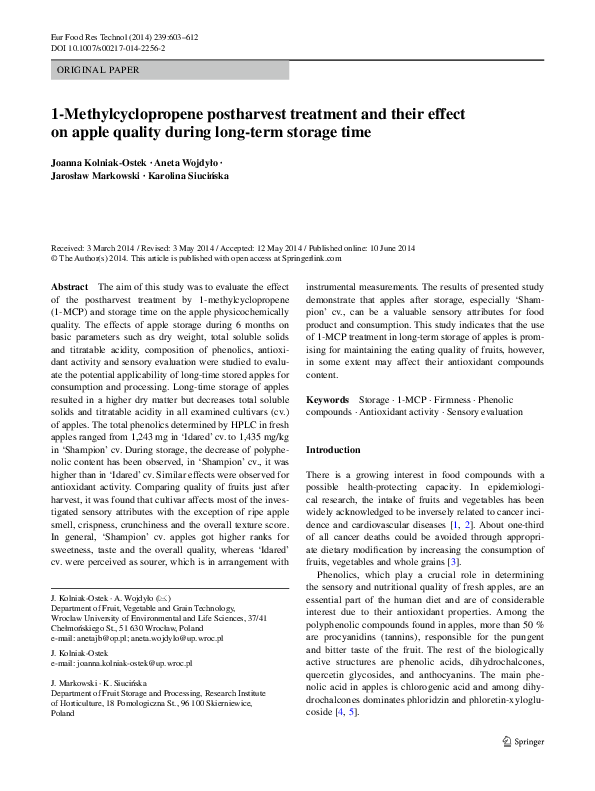 (PDF) 1-Methylcyclopropene postharvest treatment and their effect on apple quality during long ...