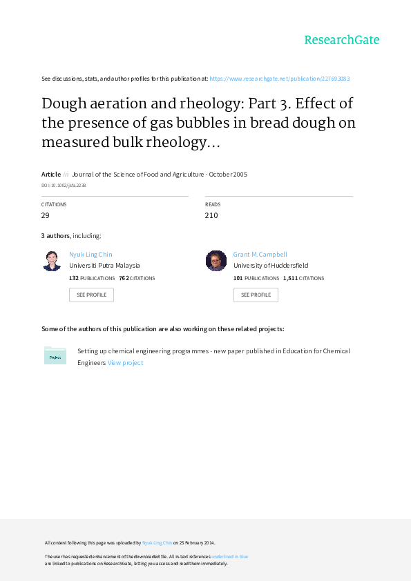 (PDF) Dough aeration and rheology: Part 3. Effect of the presence of ...