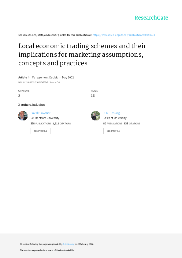 (PDF) Local economic trading schemes and their implications for ...