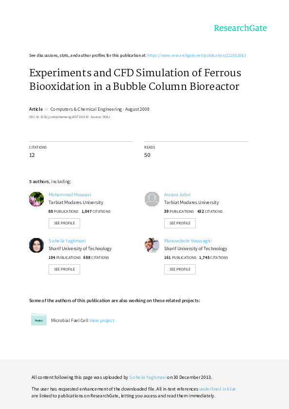 (PDF) Experiments and CFD simulation of ferrous biooxidation in a ...