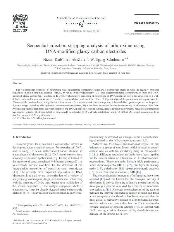 Pdf Sequential Injection Stripping Analysis Of Nifuroxime Using Dna