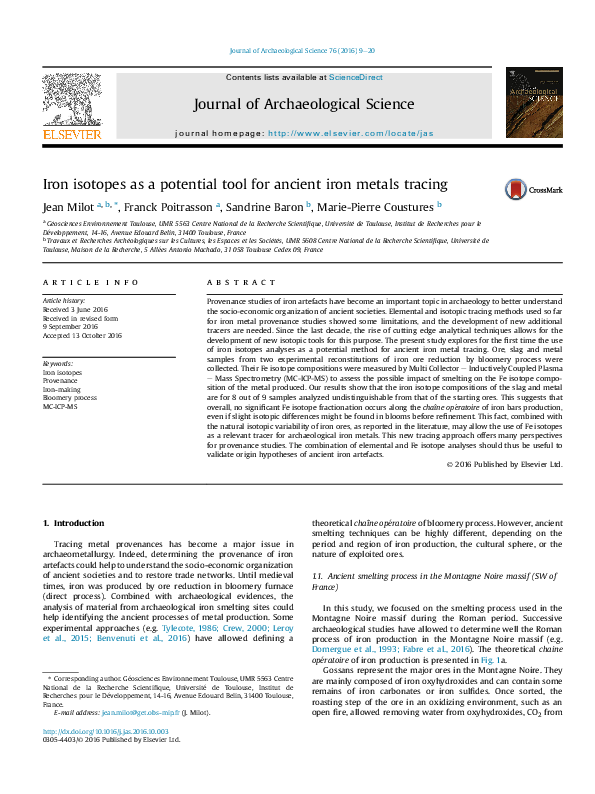 (PDF) Iron isotopes as a potential tool for ancient iron metals tracing
