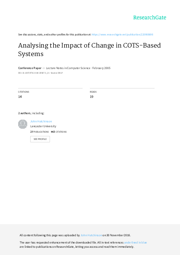 (PDF) COTS Component-Based Embedded Systems - A Dream or Reality?