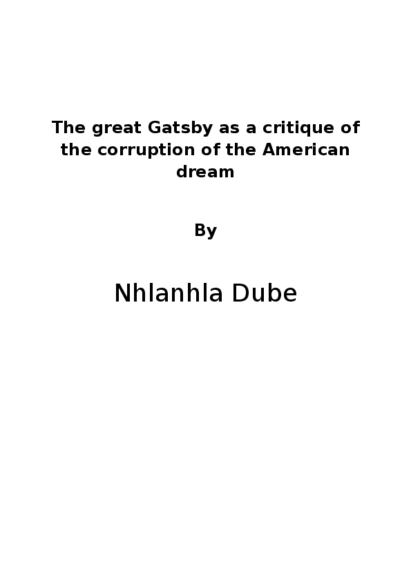 (DOC) The Great Gatsby as a critique of the corruption of the American ...