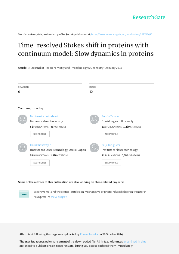 (PDF) Time-resolved Stokes shift in proteins with continuum model: Slow ...