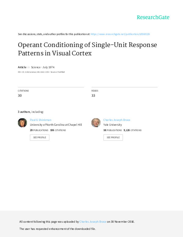 (PDF) Operant Conditioning of Single-Unit Response Patterns in Visual Cortex