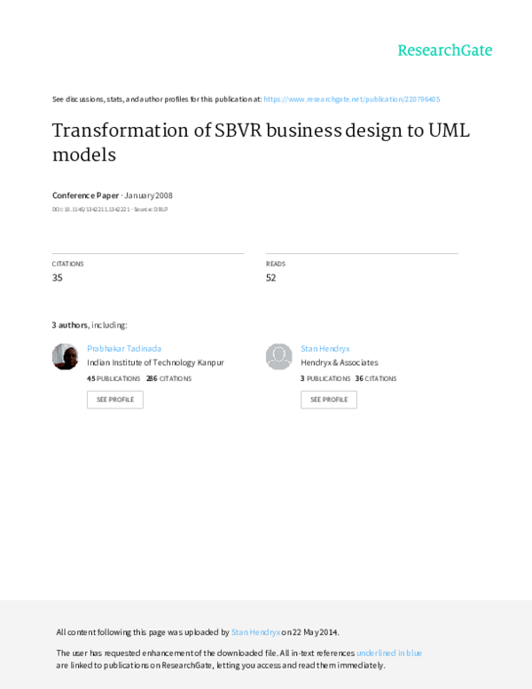 (PDF) Transformation of SBVR business design to UML models