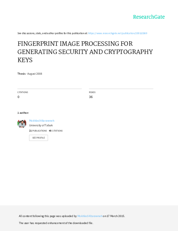 (PDF) Fingerprint Image Processing for Generating Security and Cryptography Keys