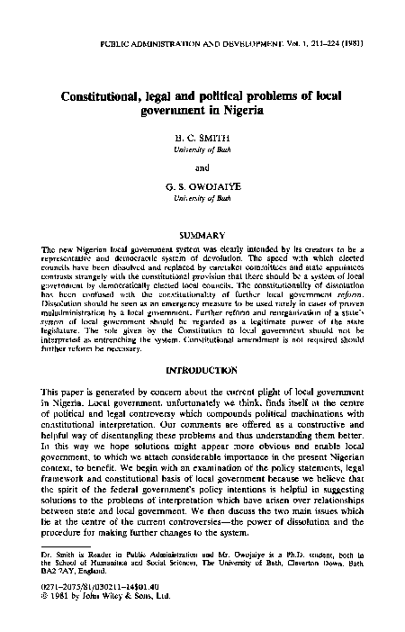 (PDF) Constitutional, legal and political problems of local government ...