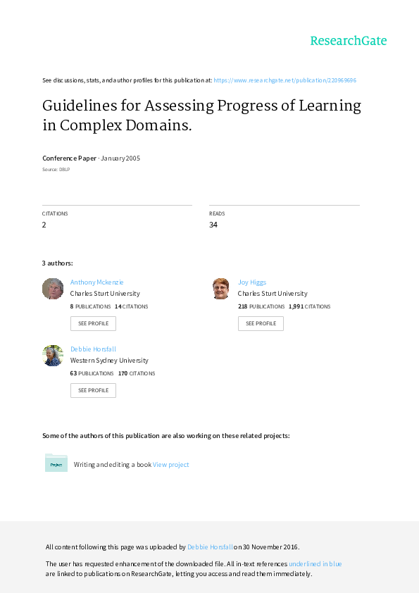 (PDF) Guidelines for Assessing Progress of Learning in Complex Domains