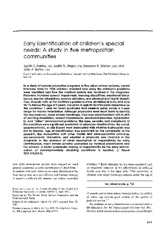 (PDF) Early identification of children's special needs: a study in five ...