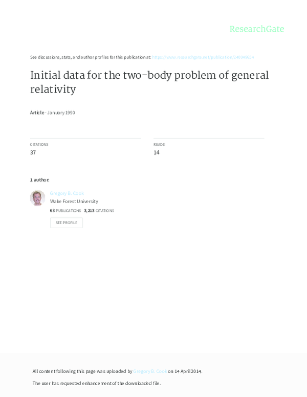 (PDF) Initial data for the two-body problem of general relativity