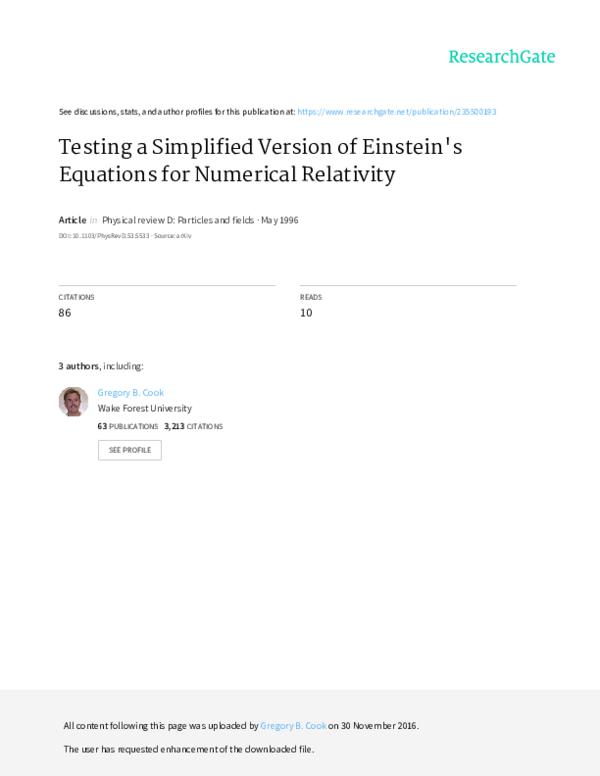 (PDF) Testing a simplified version of Einstein’s equations for ...
