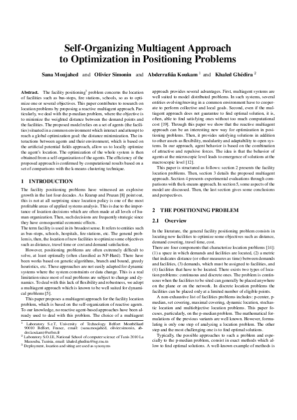 Pdf Self Organizing Multiagent Approach To Optimization In Positioning Problems Khaled