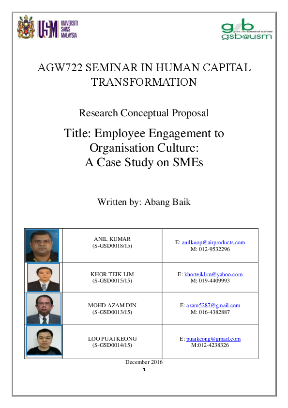 (PDF) Employee Engagement to Organisation Culture: A Case Study on SMEs