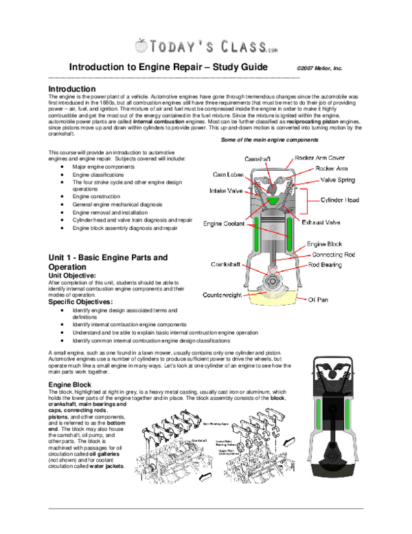 (PDF) Introduction to Engine Repair – Study Guide