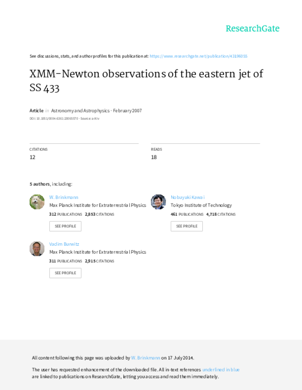 (PDF) XMM-Newton observations of the eastern jet of SS 433