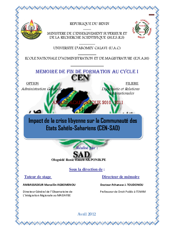 (PDF) Impact de la crise libyenne sur la Communauté des Etats Sahélo ...