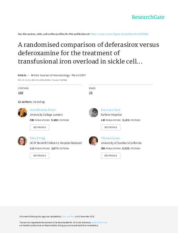 (PDF) Medication Evaluation of Deferasirox in Managing Iron Overload ...