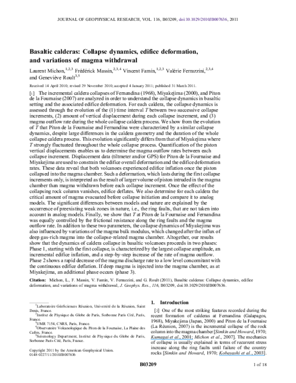 (PDF) Basaltic calderas: Collapse dynamics, edifice deformation, and ...