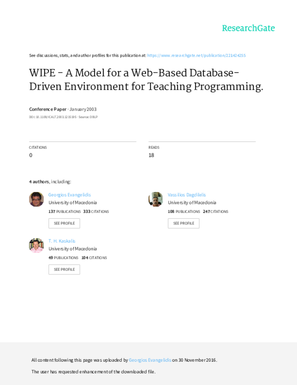 (PDF) WIPE - A Model for a Web-Based Database-Driven Environment for ...