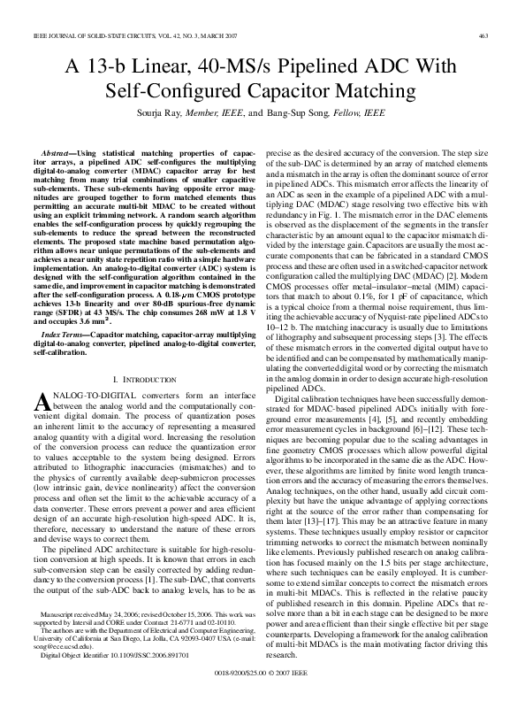 (PDF) A 13-b Linear, 40MS/s Pipelined ADC With Self-Configured ...