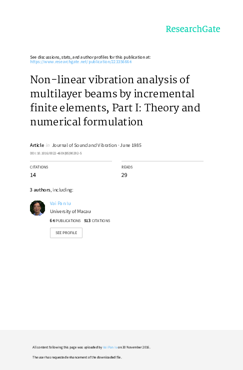 (PDF) Non-linear vibration analysis of multilayer beams by incremental finite elements, Part I ...