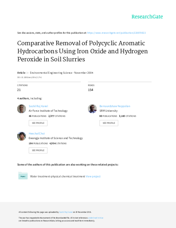 (PDF) Comparative Removal of Polycyclic Aromatic Hydrocarbons Using Iron Oxide and Hydrogen ...