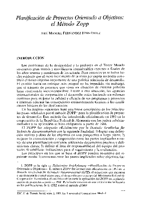 (PDF) Plan ficación de Proyectos Orientado a Objetivos: el Método Zopp