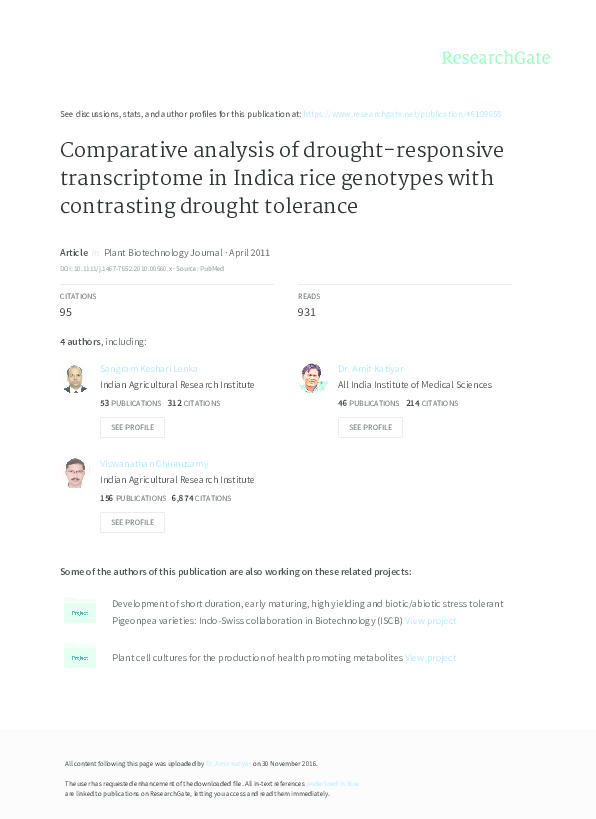 (PDF) Comparative analysis of drought-responsive transcriptome in ...