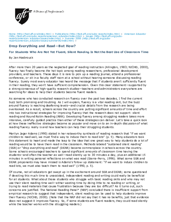 (PDF) Drop Everything and Read—But How? For Students Who Are Not Yet ...