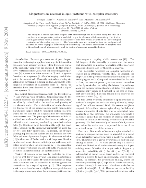 Pdf Magnetization Reversal In Spin Patterns With Complex Geometry