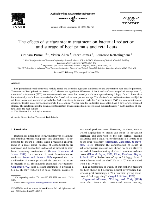 (PDF) The effects of surface steam treatment on bacterial reduction and ...