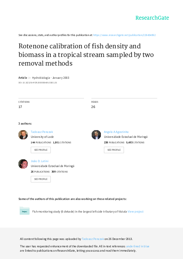 (PDF) Rotenone calibration of fish density and biomass in a tropical ...