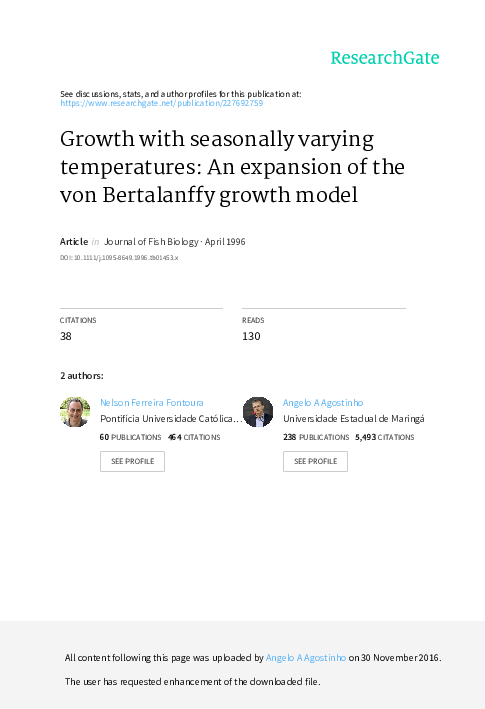 (PDF) Growth with seasonally varying temperatures: an expansion of the von Bertalanffy growth model