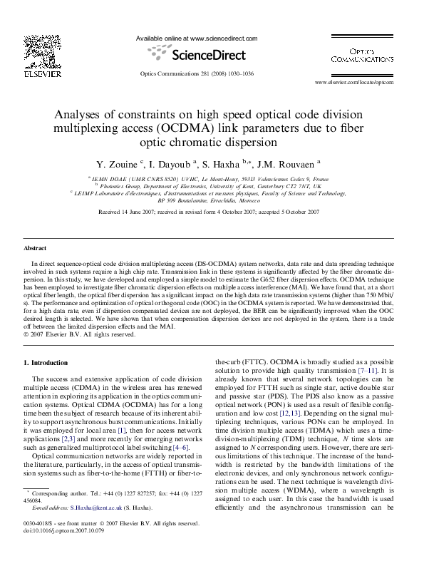 (PDF) Analyses of constraints on high speed optical code division ...