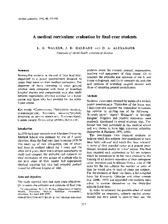 (PDF) A medical curriculum: evaluation by final-year students