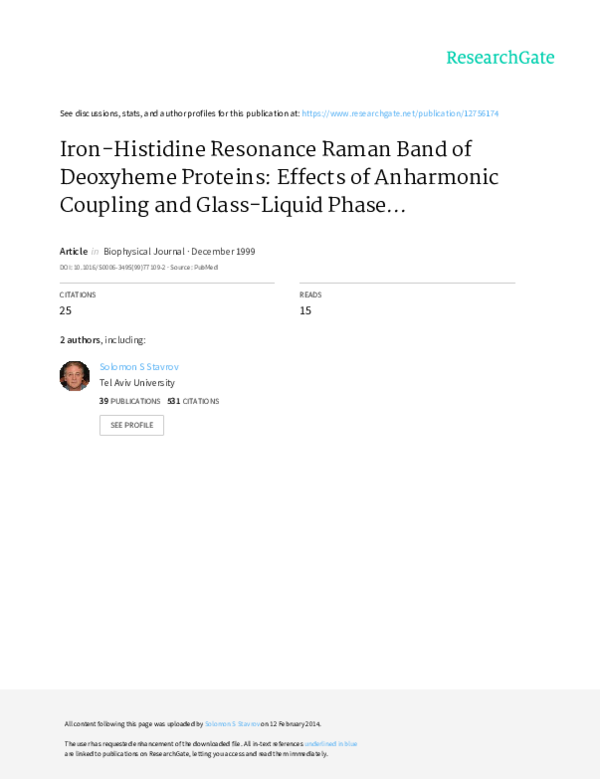 (PDF) Iron-Histidine Resonance Raman Band of Deoxyheme Proteins ...