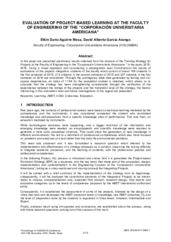 (PDF) EVALUATION OF PROJECT-BASED LEARNING AT THE FACULTY OF ...