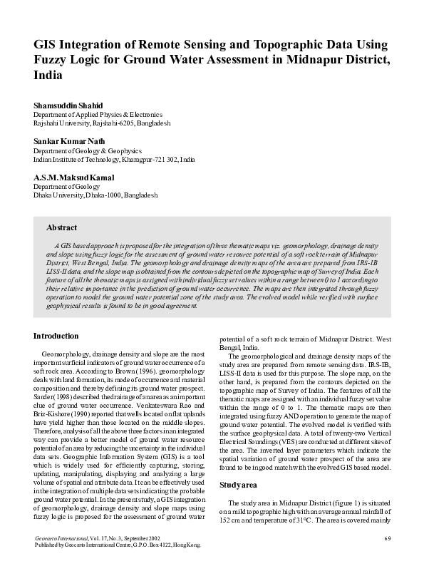 Pdf Gis Integration Of Remote Sensing And Topographic Data Using Fuzzy Logic For Ground Water
