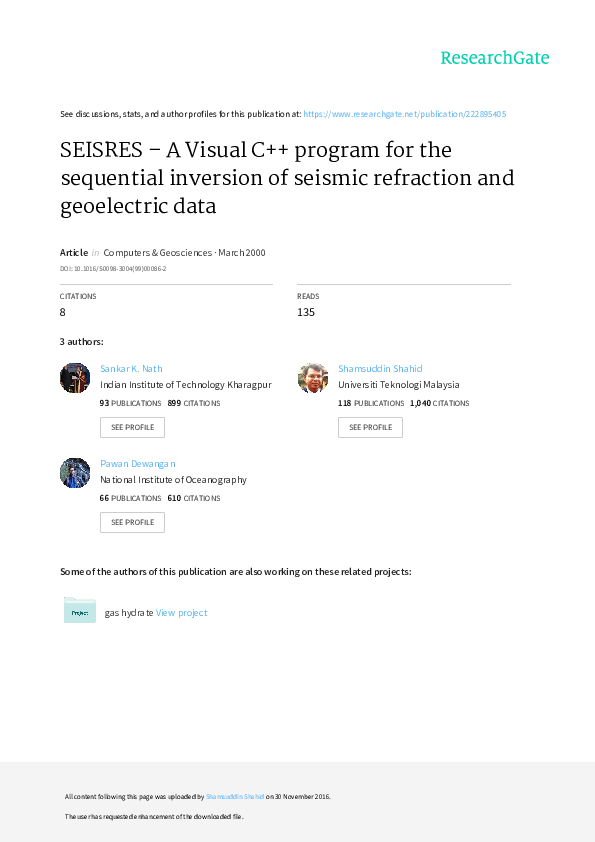 (PDF) SEISRES — a Visual C ++ program for the sequential inversion of seismic refraction and ...